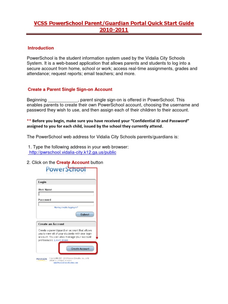 VCSS Power School Parent Quick Guide | PDF | Password | User (Computing)