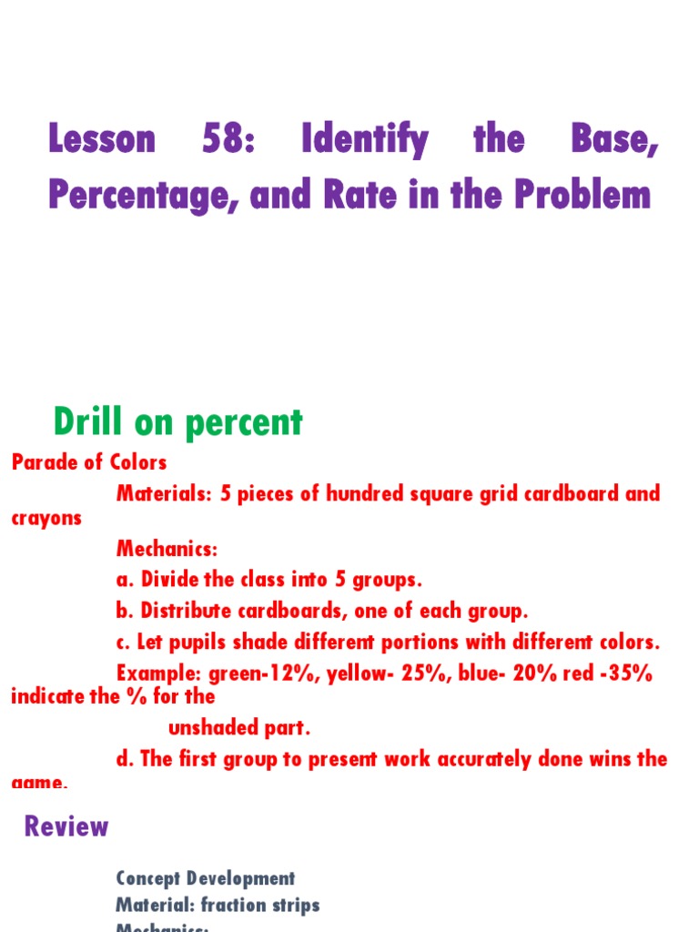 Lesson 58 Identify The Base, Percentage, and Rate in The Problem ...