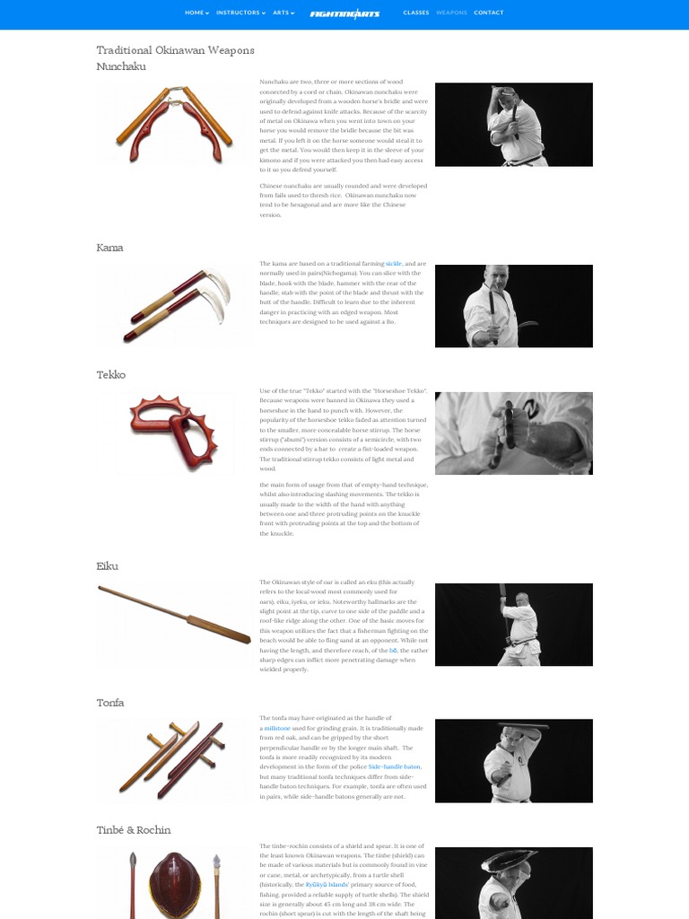 Okinawan Weapons Nunchaku Kama Tekko Eiku Tunpa Tinbe Rochin Sai Bo ...