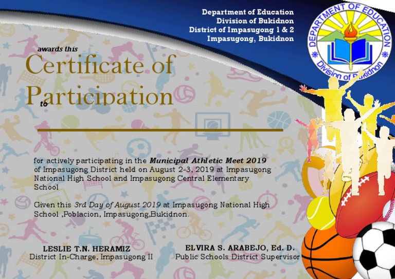 District Meet Certificate