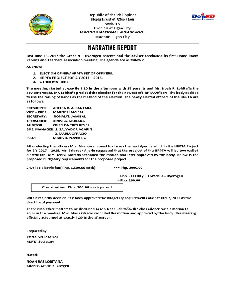 Hrpta Meeting Narrative Report | PDF