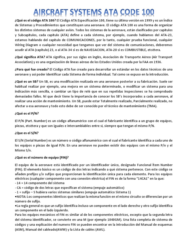 Class Aircraft Systems Ata Code-100 | PDF | Aeronave | Aviación