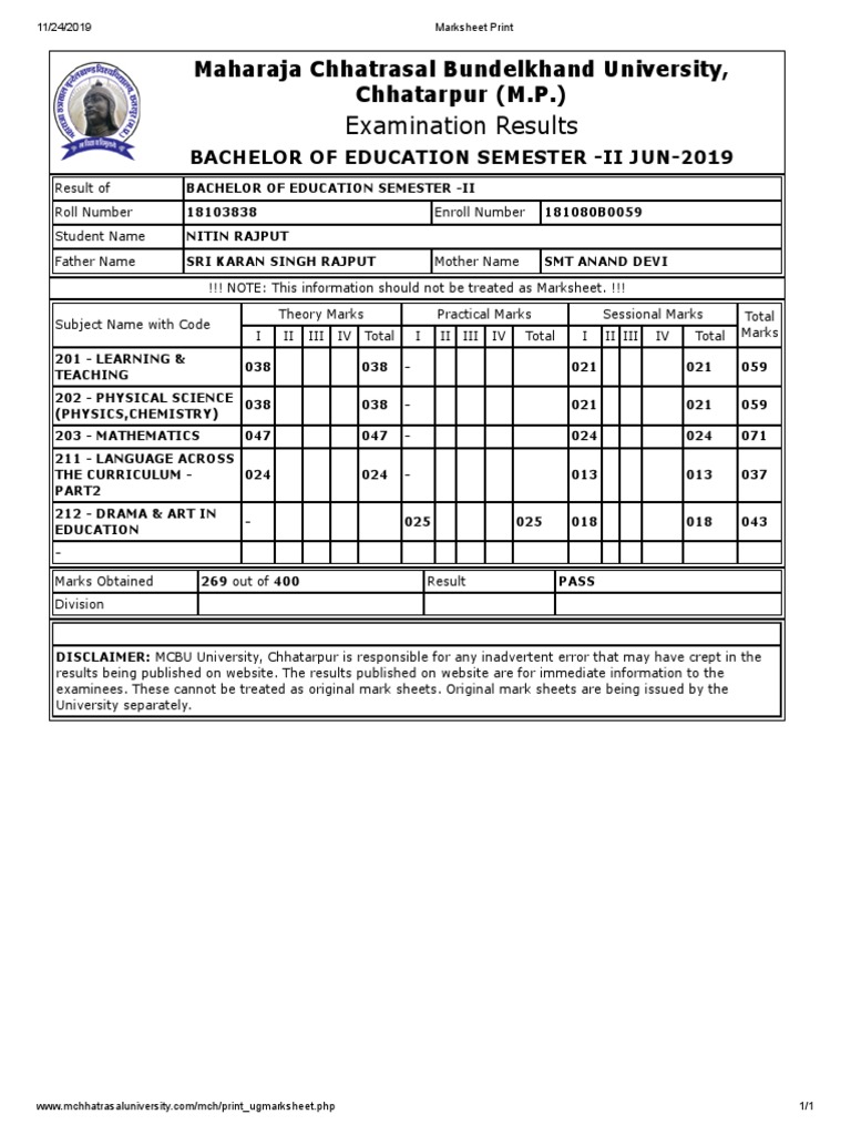 Bed 2nd Sem Result | PDF | Educational Stages | Behavior Modification