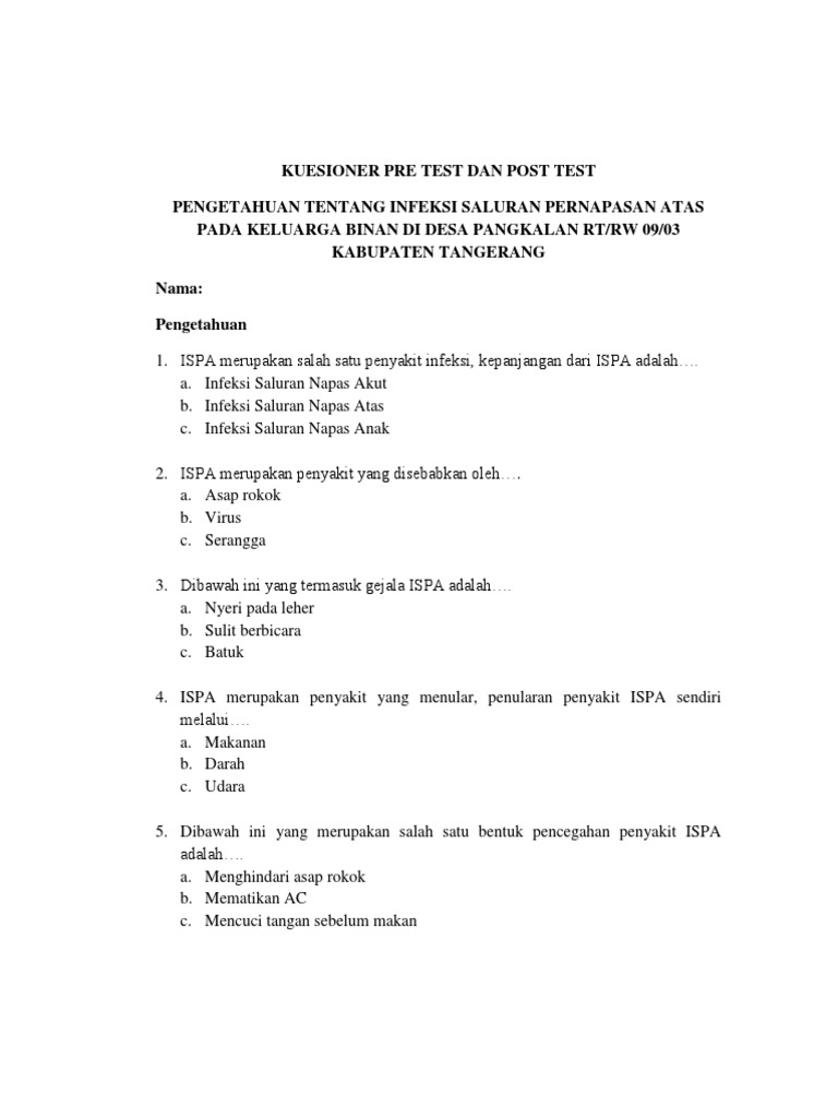 Kuesioner Pre Test Dan Post Test | PDF