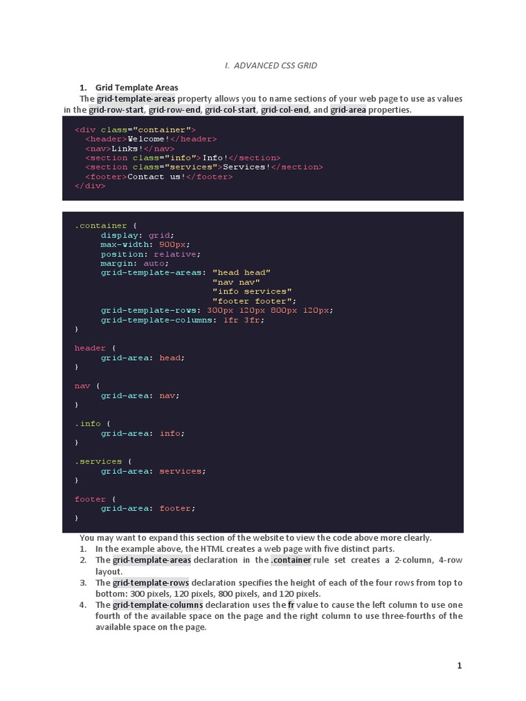 I. Advanced CSS Grid | PDF | Cascading Style Sheets | Web Page