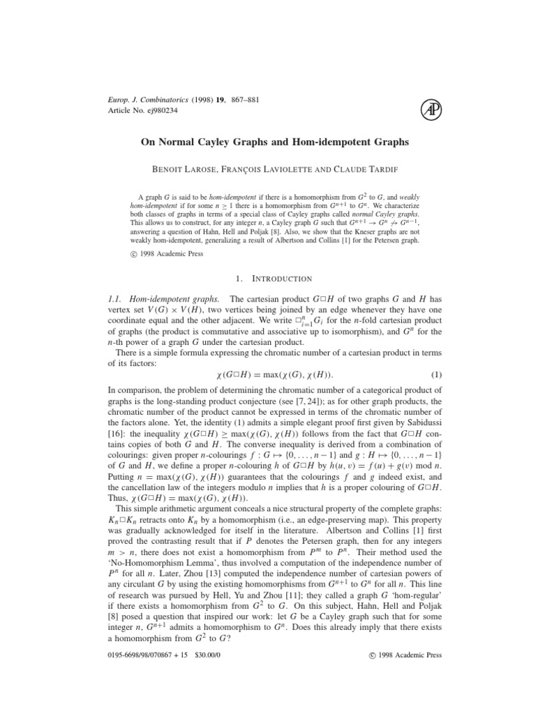 On Normal Cayley Graphs and Hom-Idempotent Graphs: Article No. Ej980234 ...