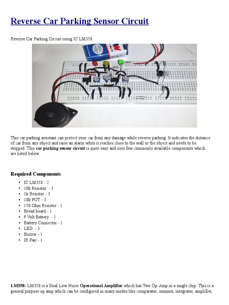 Reverse Car Parking Sensor Circuit | PDF | Operational Amplifier ...