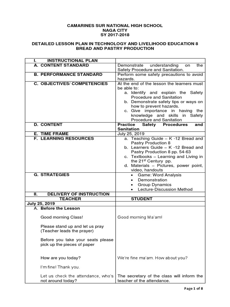 Detailed Lesson Plan BPP | PDF | Personal Protective Equipment | Lesson ...