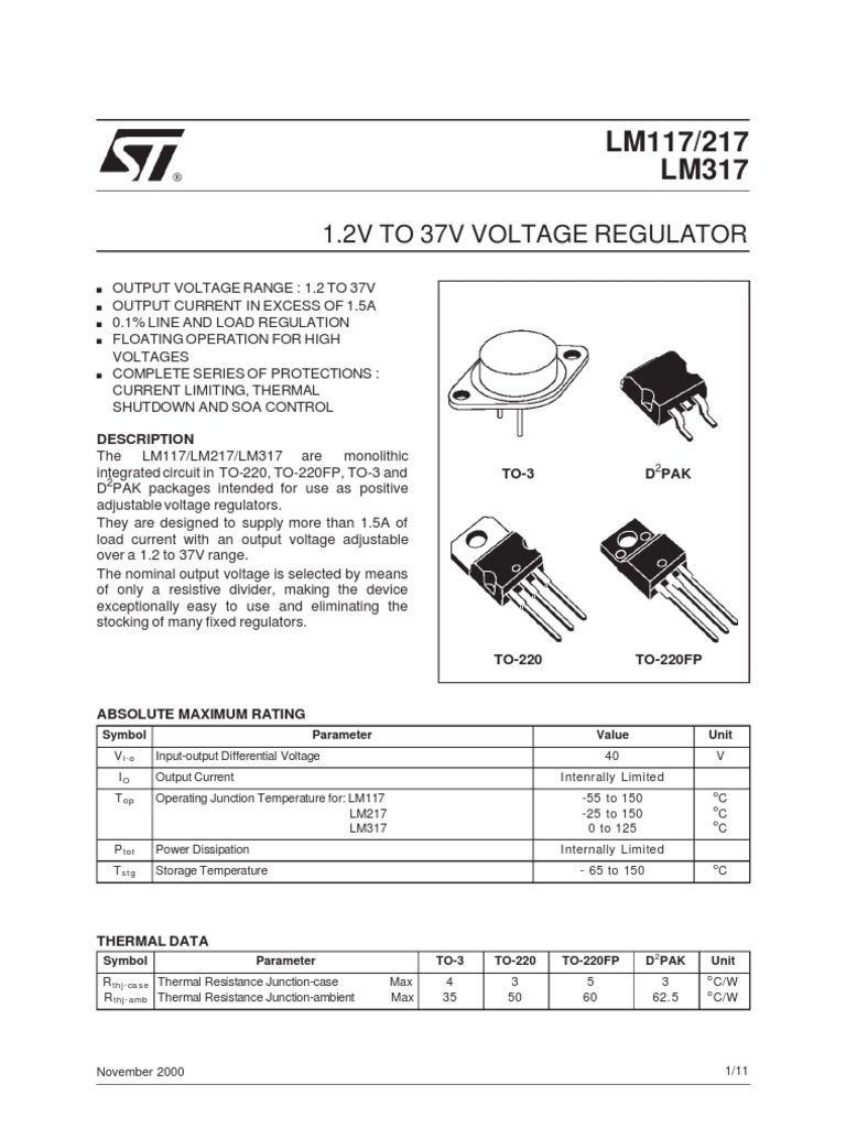 LM117/217 LM317: 1.2V To 37V Voltage Regulator | PDF | Capacitor | Electrical Engineering