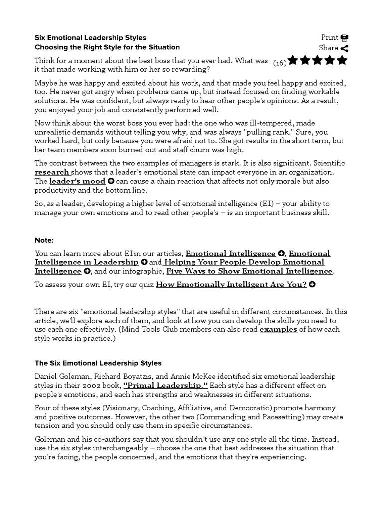 6 Emotional Leadership Styles | PDF | Leadership | Mentorship