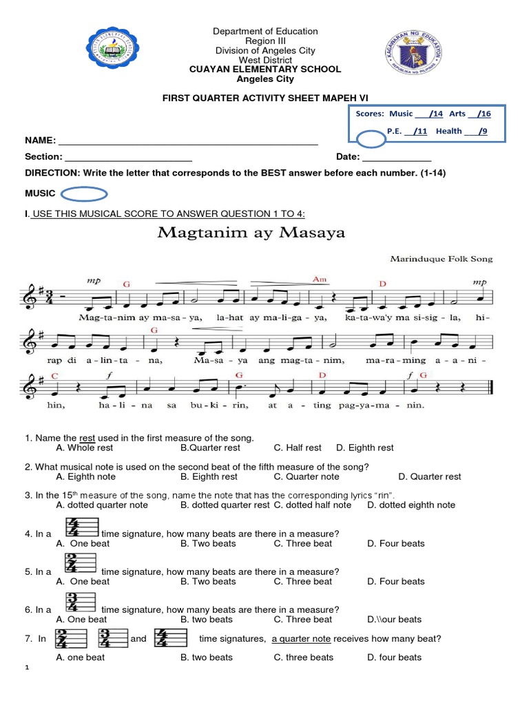 Grade 6 Mapeh Priodical Test Tos Answer Key | PDF | Flexibility ...