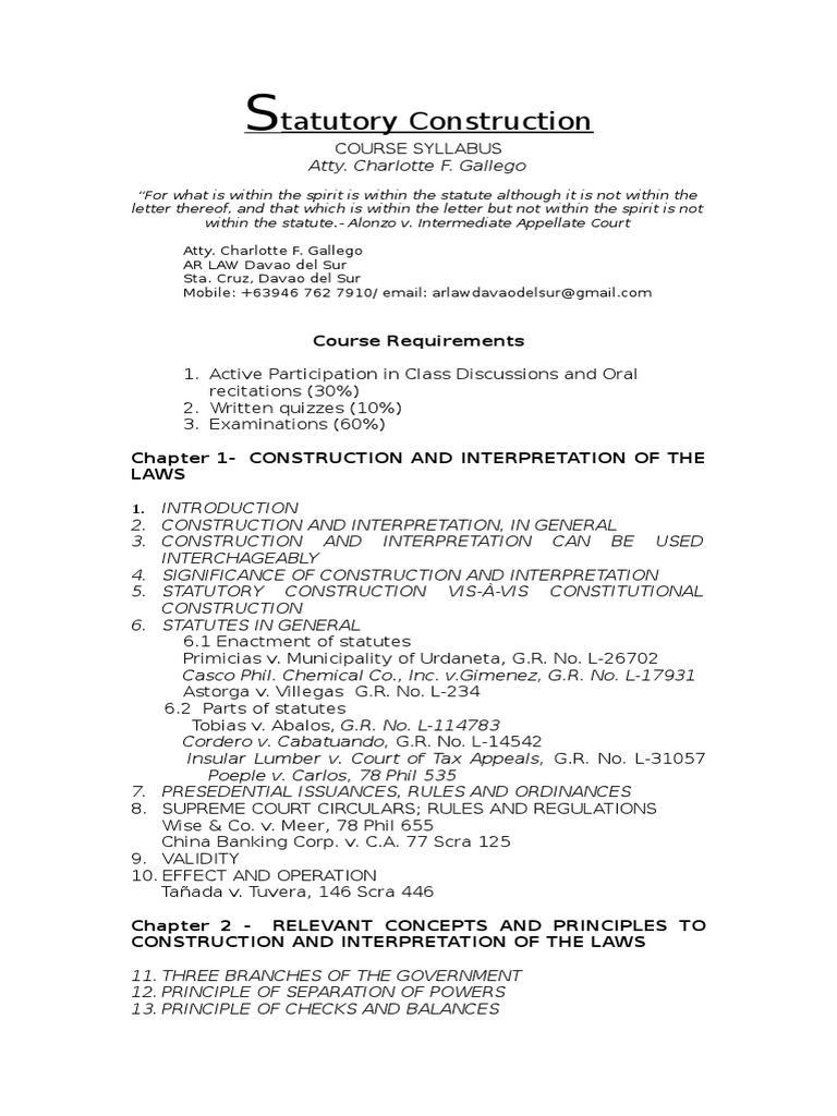 Statutory Construction Course Syllabus | PDF | Statutory Interpretation ...