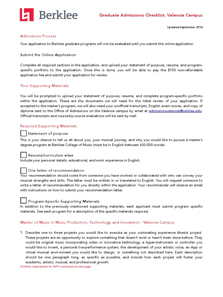 Graduate Admissions Checklist Valencia Progams PDF | PDF | Résumé ...