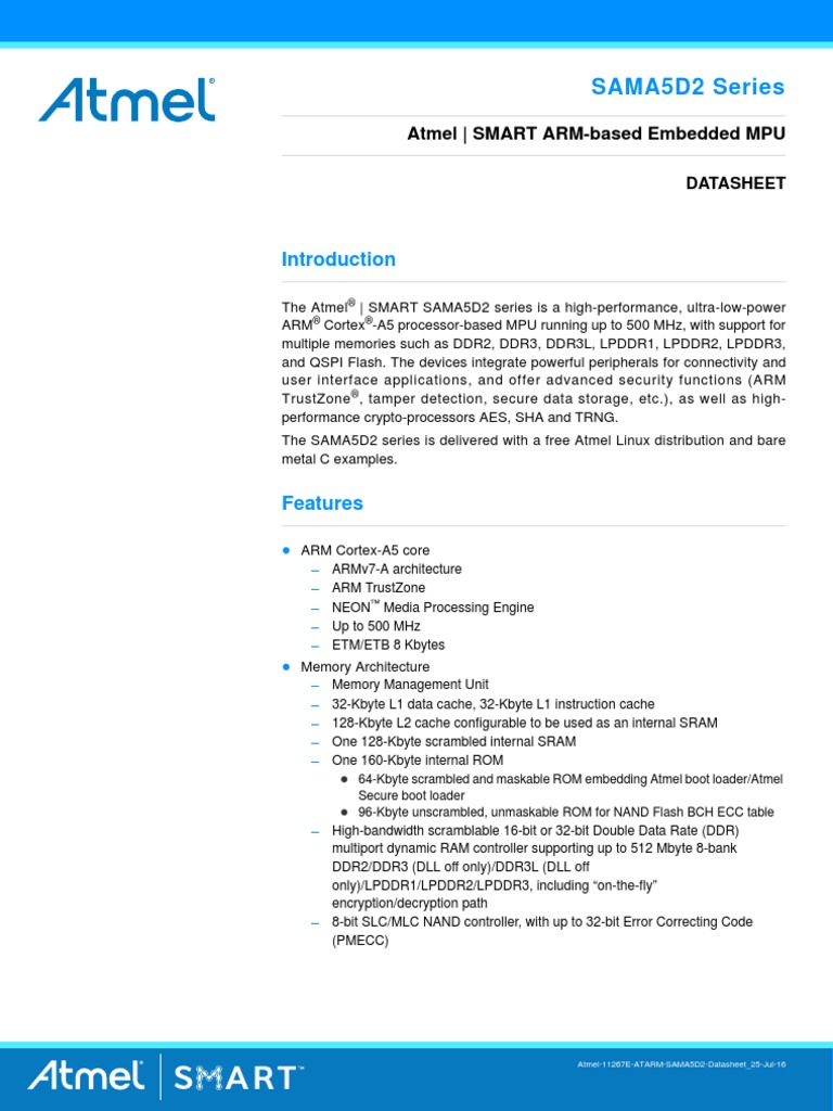 Atmel 11267 32 Bit Cortex A5 Microcontroller SAMA5D2 - Datasheet PDF | PDF | Arm Architecture ...