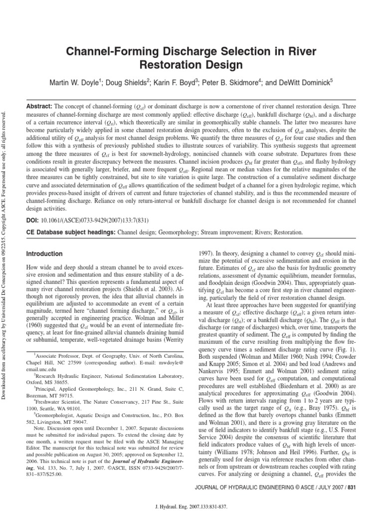 2007 - Doyle Et Al - Channel Forming Discharge in River Restoration ...