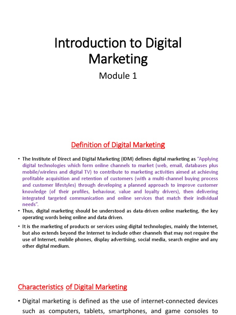 Mod 1 - Introduction To Digital Marketing | PDF | Digital Marketing ...