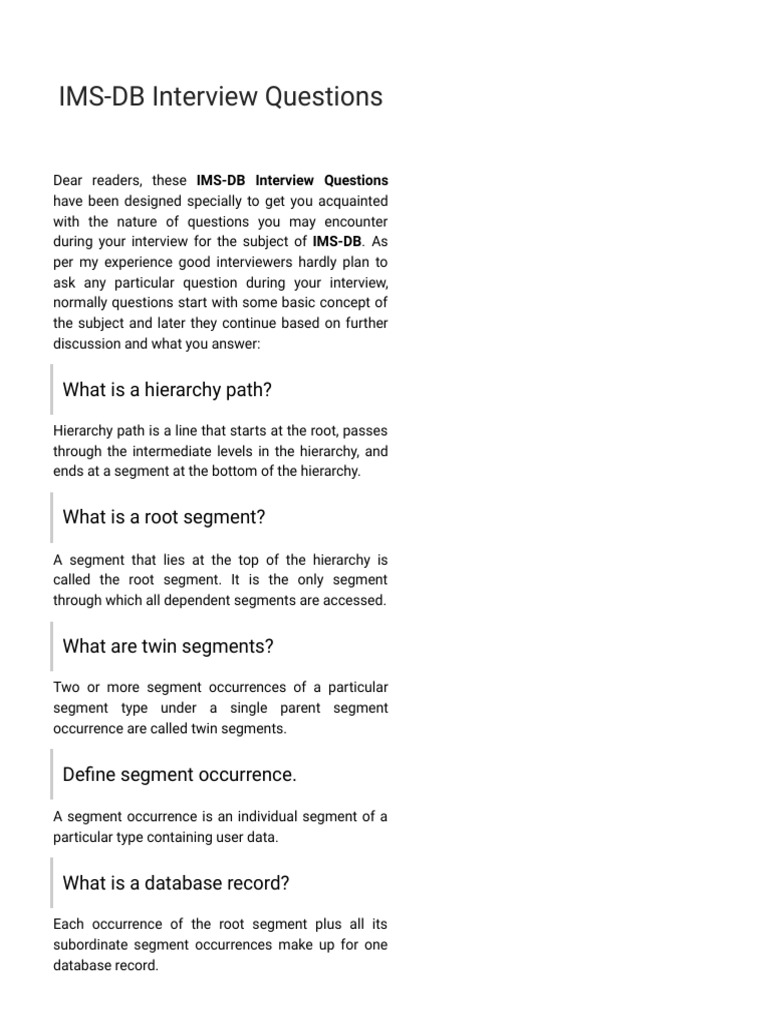 IMS-DB Interview Questions - Tutorialspoint | PDF | Database Index | Databases