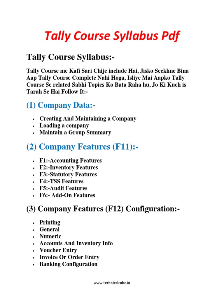 Tally Course Syllabus PDF | PDF | Voucher | Value Added Tax