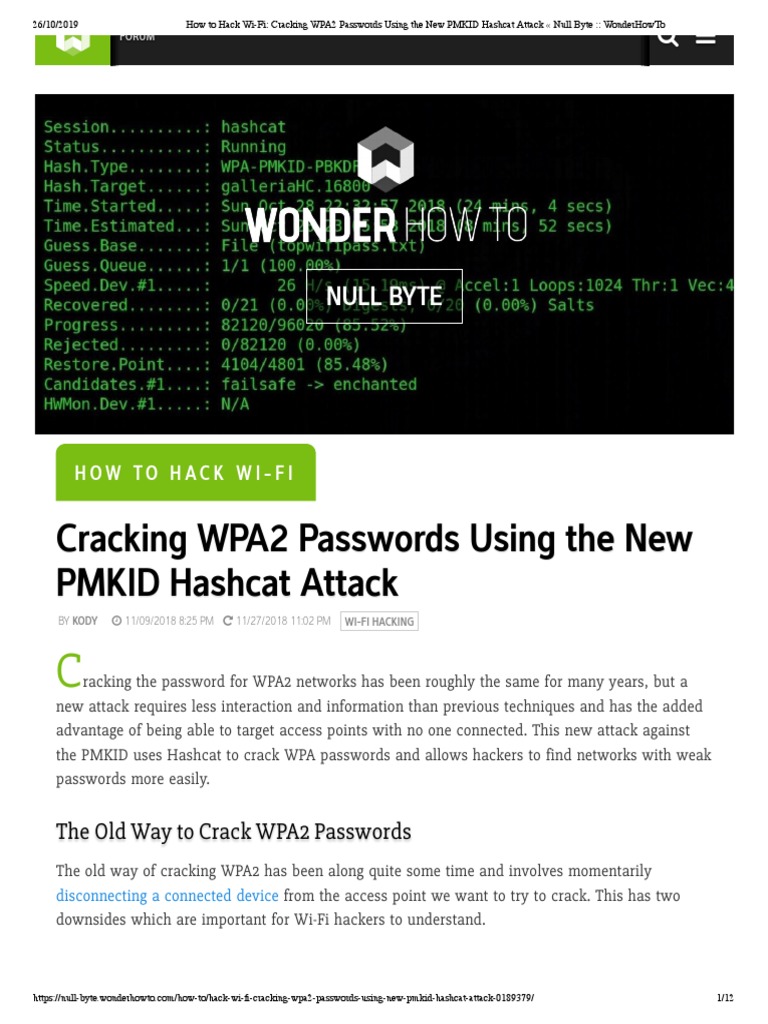 How To Hack Wi-Fi - Cracking WPA2 Passwords Using The New PMKID Hashcat ...