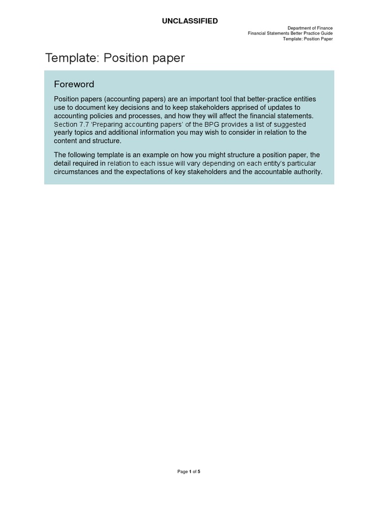 Template Position Paper | PDF | Financial Statement | Classified ...