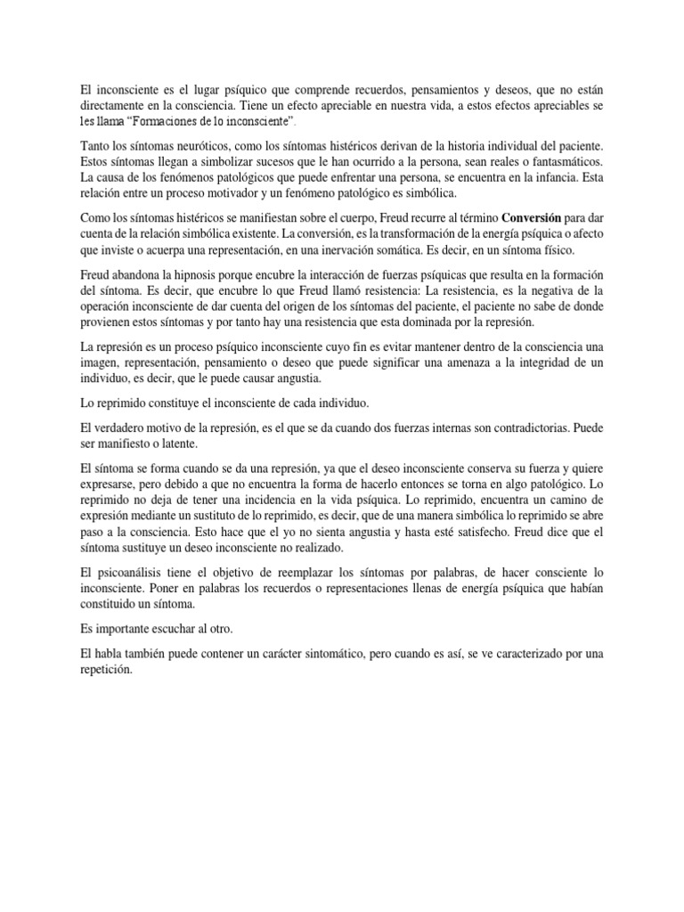 Inconsciente y Síntomas en Psicoanálisis | PDF | Mente inconsciente ...