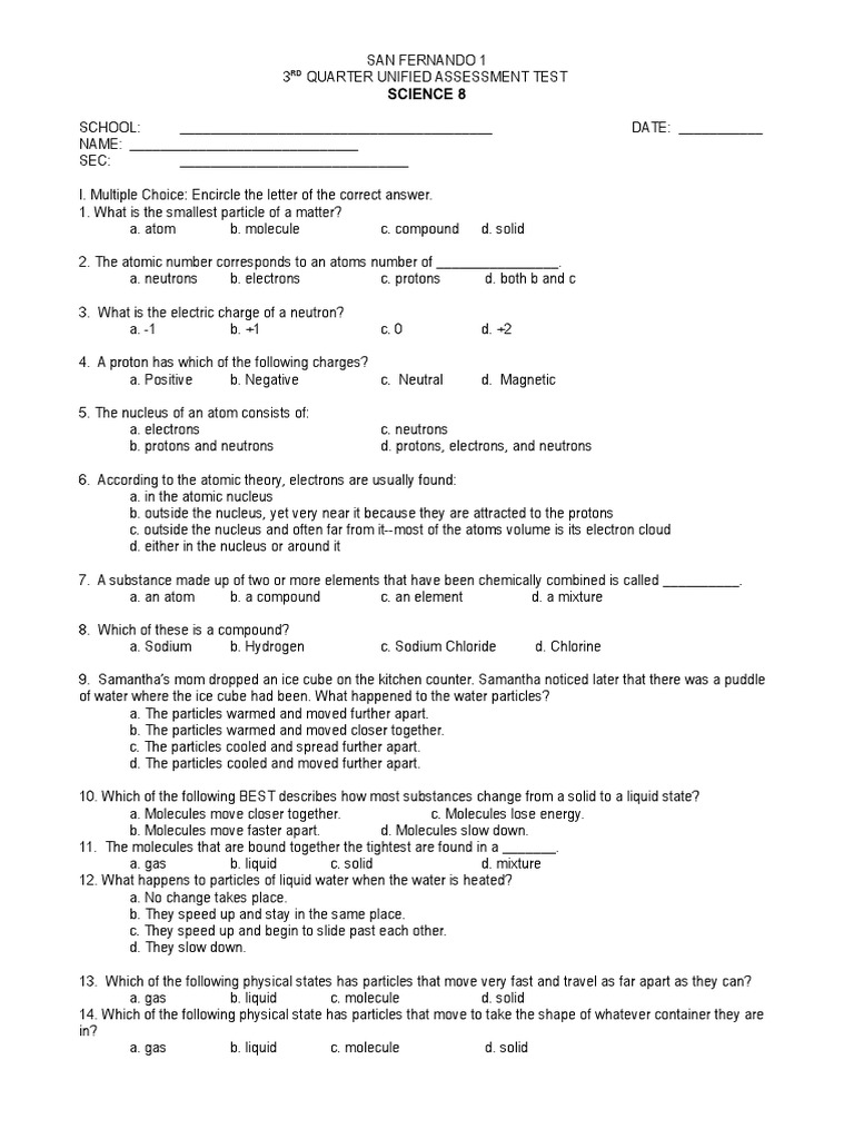 G8 Science 3RD QTR | PDF | Periodic Table | Atoms