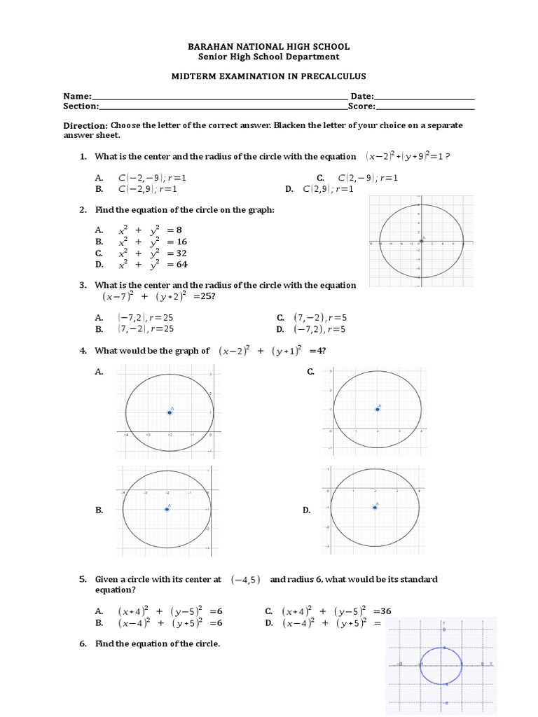Precalculus Midterm Exam Overview | PDF | Geometric Objects | Manifold