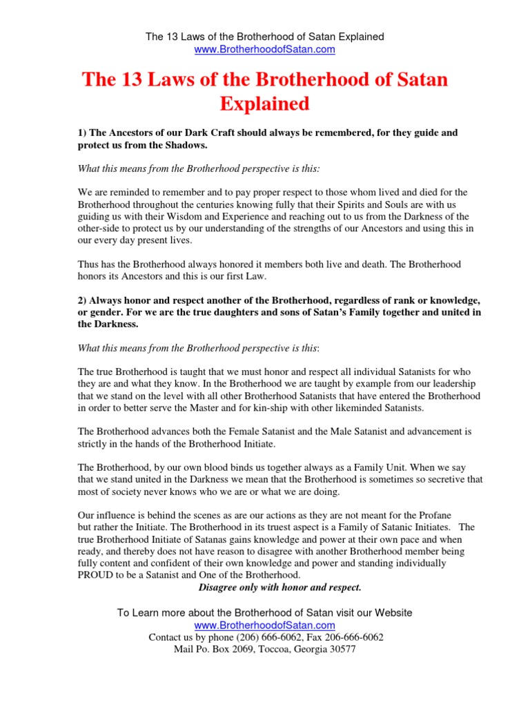 The Principles of the Brotherhood of Satan: An Analysis of the Thirteen ...