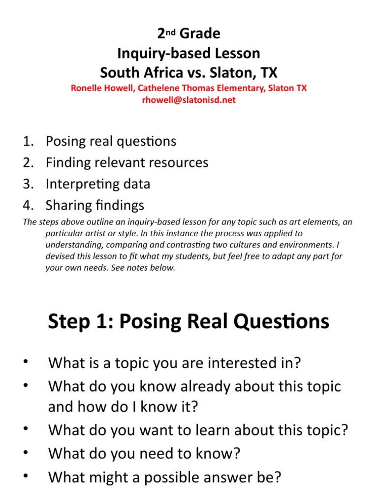 2 Grade Inquiry-Based Lesson South Africa vs. Slaton, TX | PDF ...