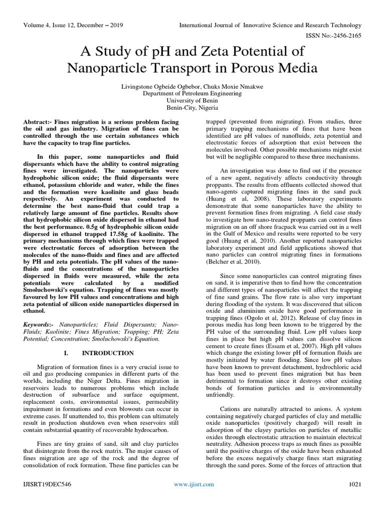 A Study of PH and Zeta Potential of Nanoparticle Transport in Porous ...