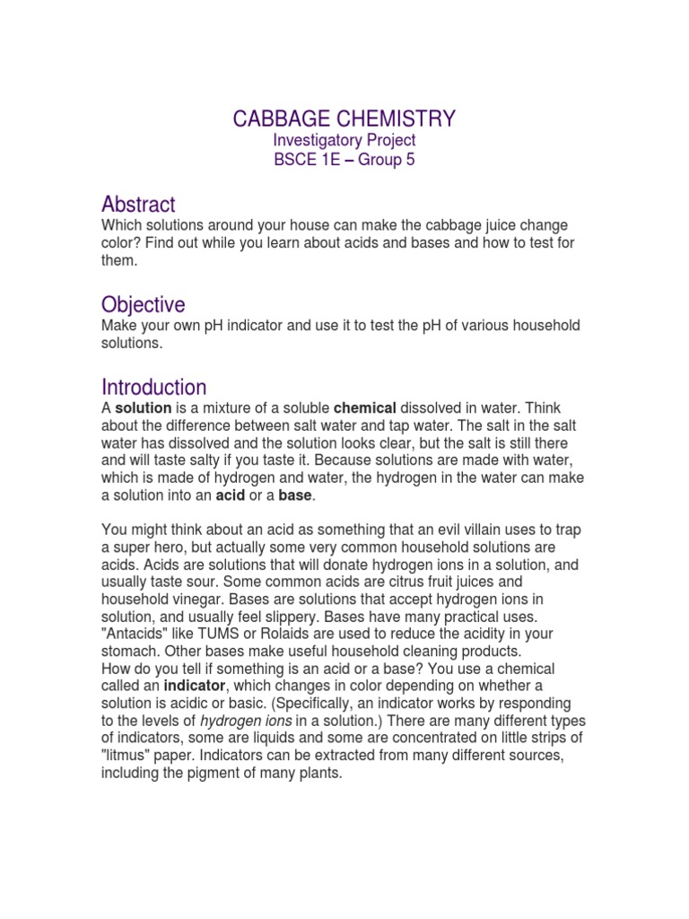 Cabbage Chemistry | PDF | Ph | Acid