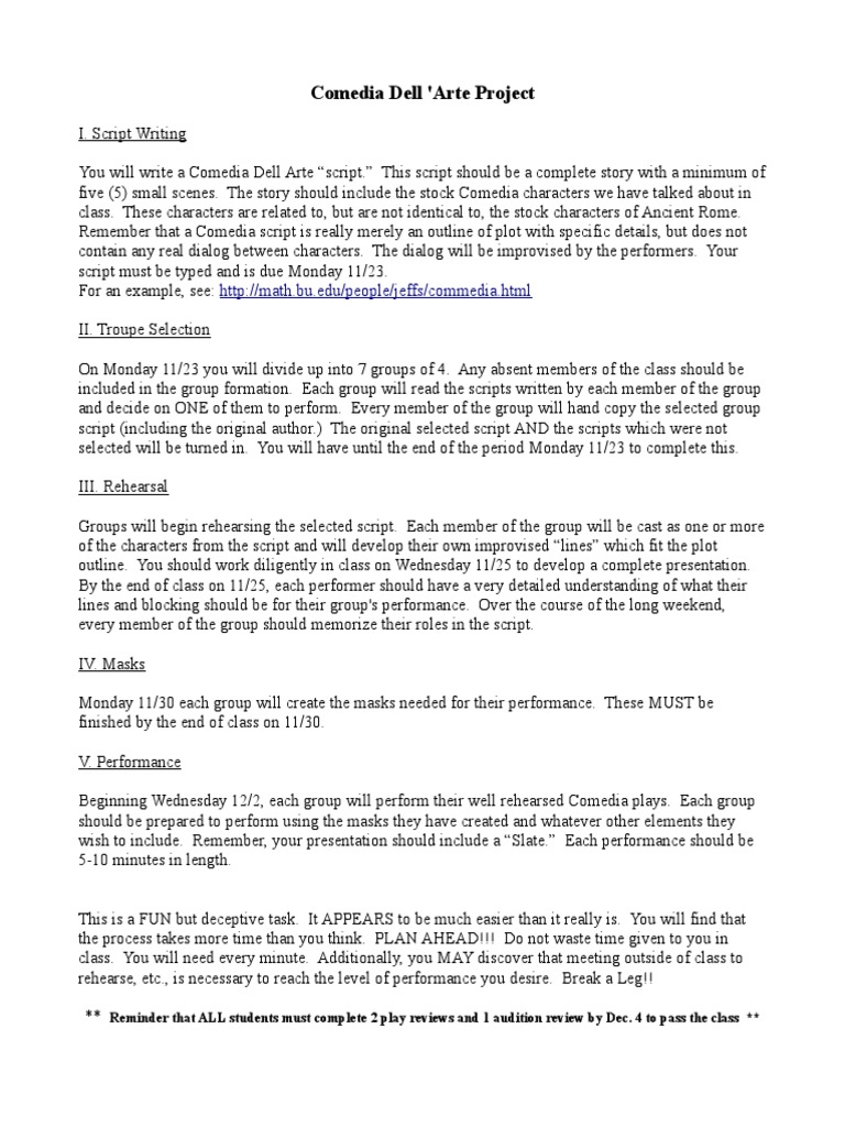Comedia Dell'Arte Script Guidelines | PDF | Commedia Dell'arte
