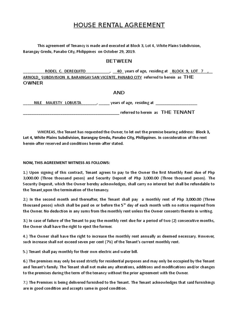 House Rental Agreement 2 | Download Free PDF | Leasehold Estate | Renting