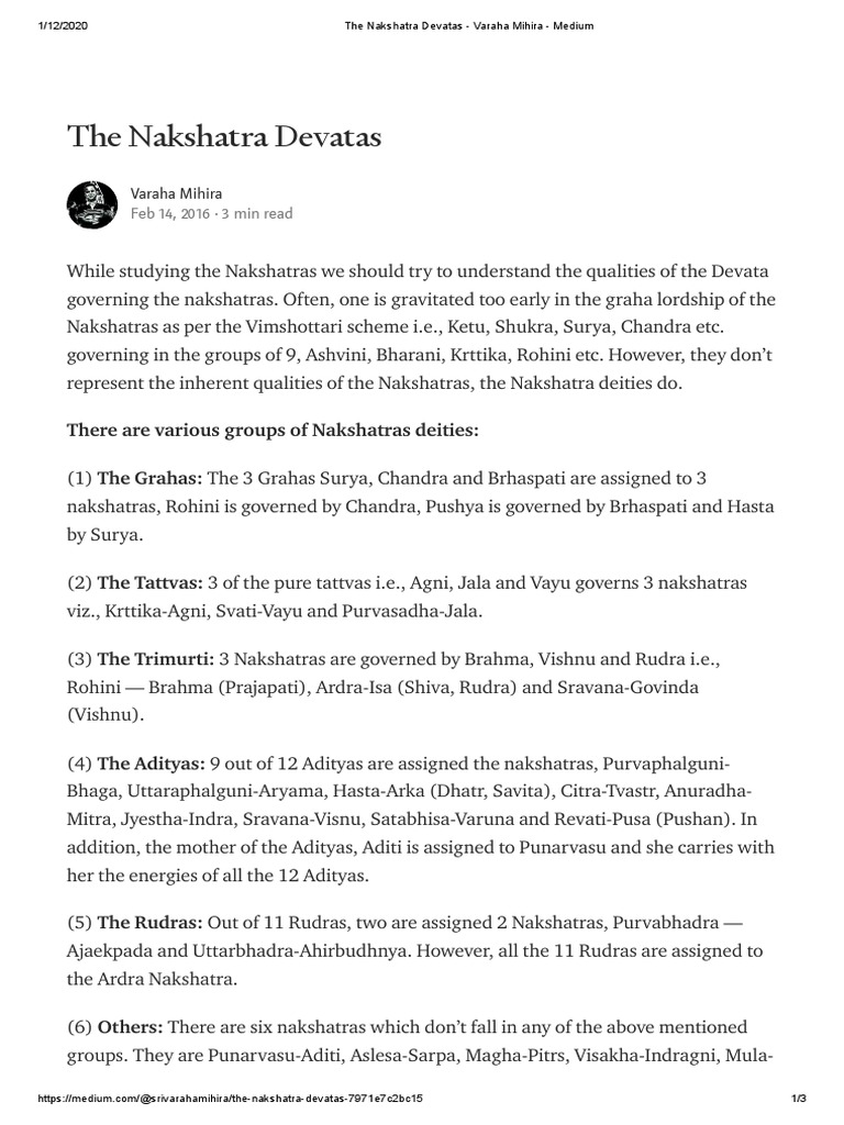 The Nakshatra Devatas - Varaha Mihira - Medium | PDF | Hindu Deities | Hindu Literature