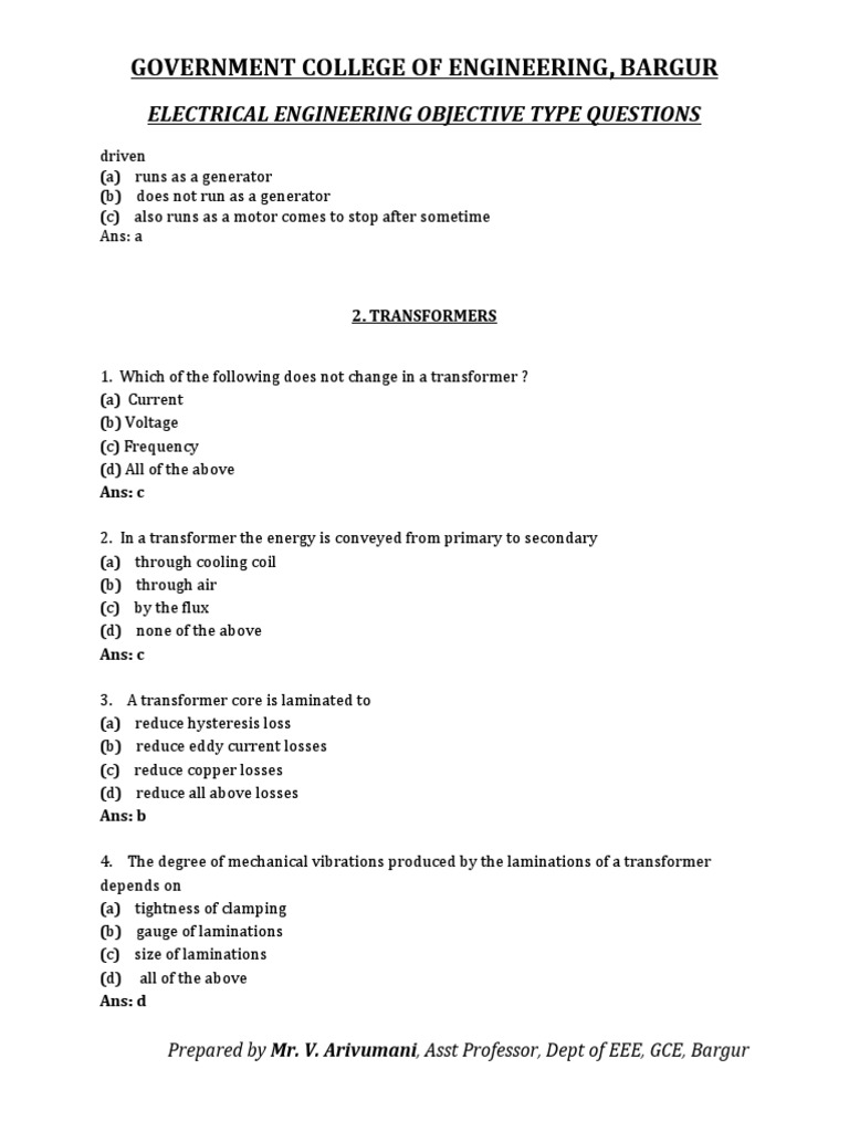 MCQ Machine | Download Free PDF | Transformer | Electric Motor