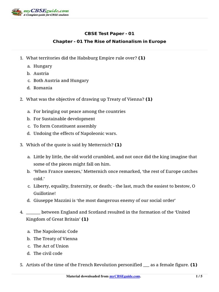10 Social Science His Test Paper ch1 1 PDF | PDF | Austria Hungary ...