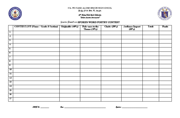 Score Sheet in Spoken Word Poetry | PDF