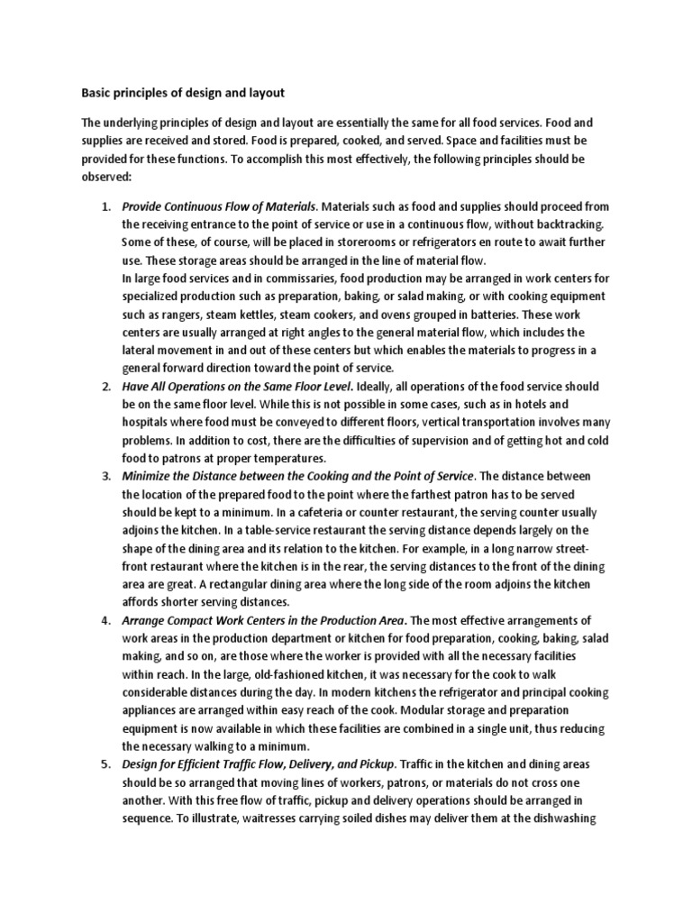 Basic Principles of Design and Layout | PDF | Kitchen | Restaurants