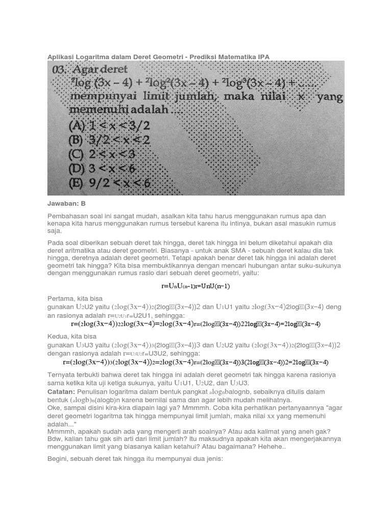 Aplikasi Logaritma Dalam Deret Geometri | PDF | Metode & Bahan Ajar
