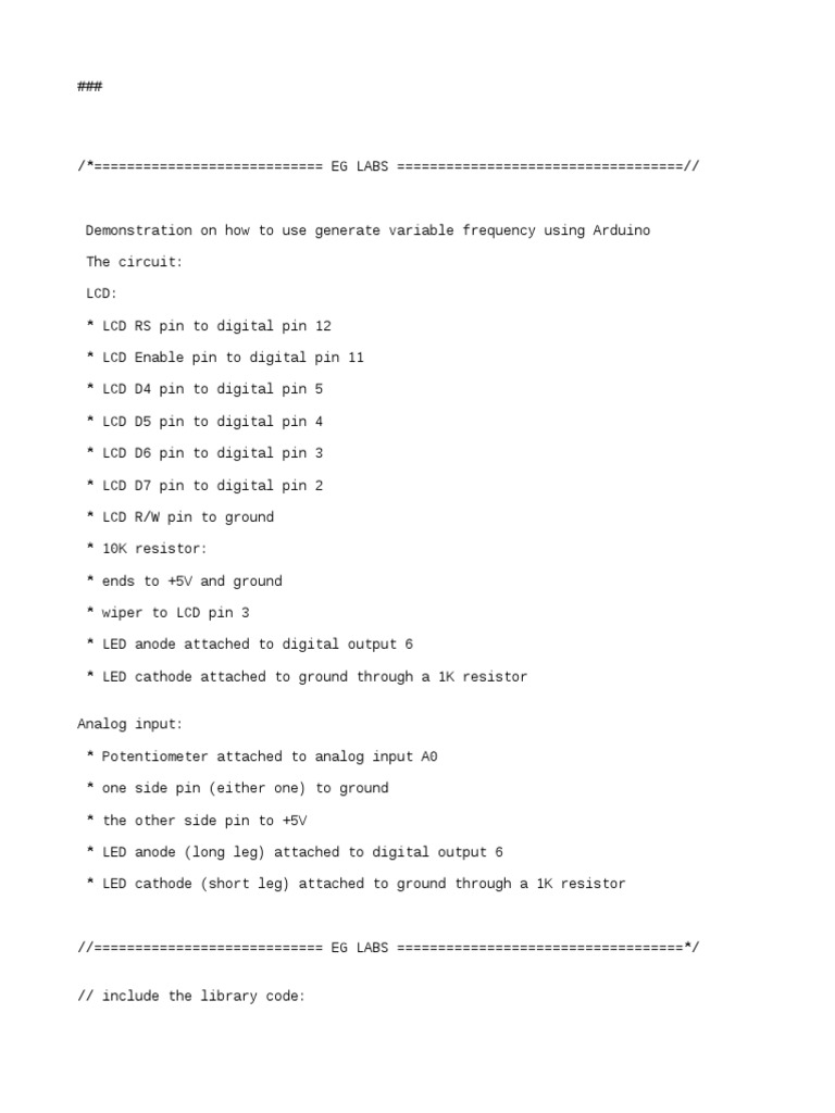 Variable Frequency Arduino Program | PDF