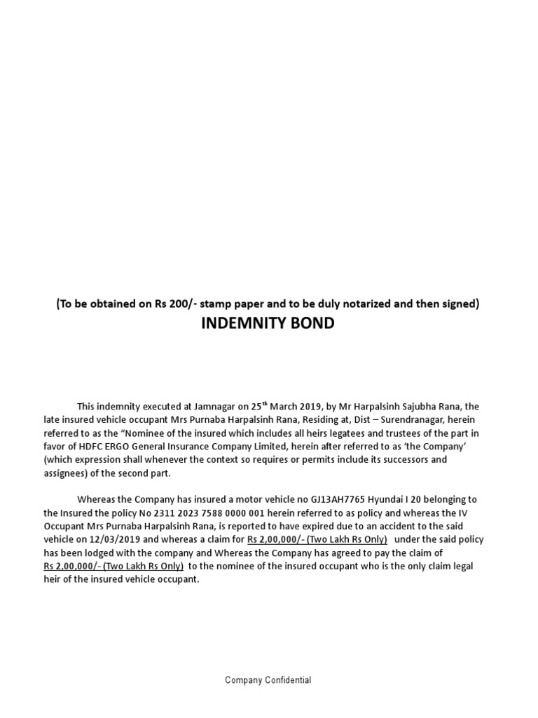 Indemnity Bond Format | PDF | Indemnity | Insurance