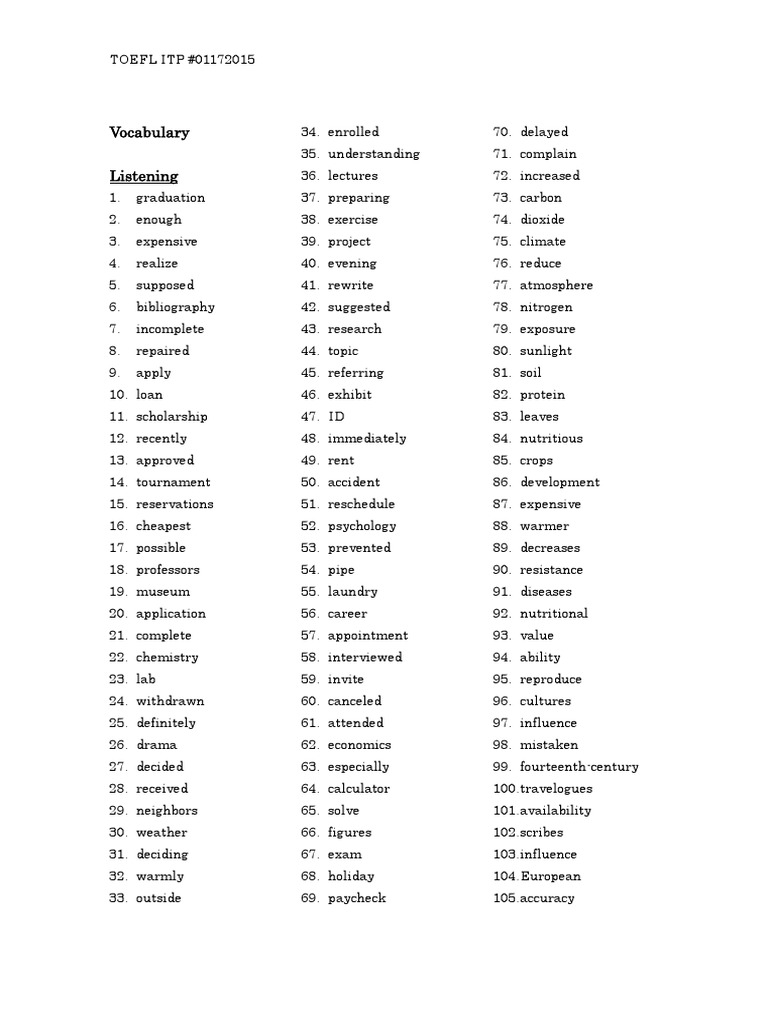 Toefl Itp Vocabulary List #01172015 | PDF | Nutrition | Diet & Nutrition