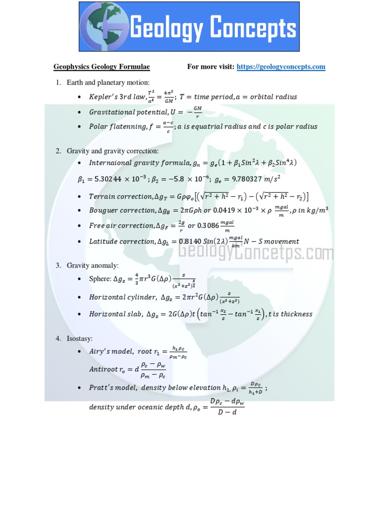 Geophysics Formulae | PDF | Earth's Magnetic Field | Geophysics