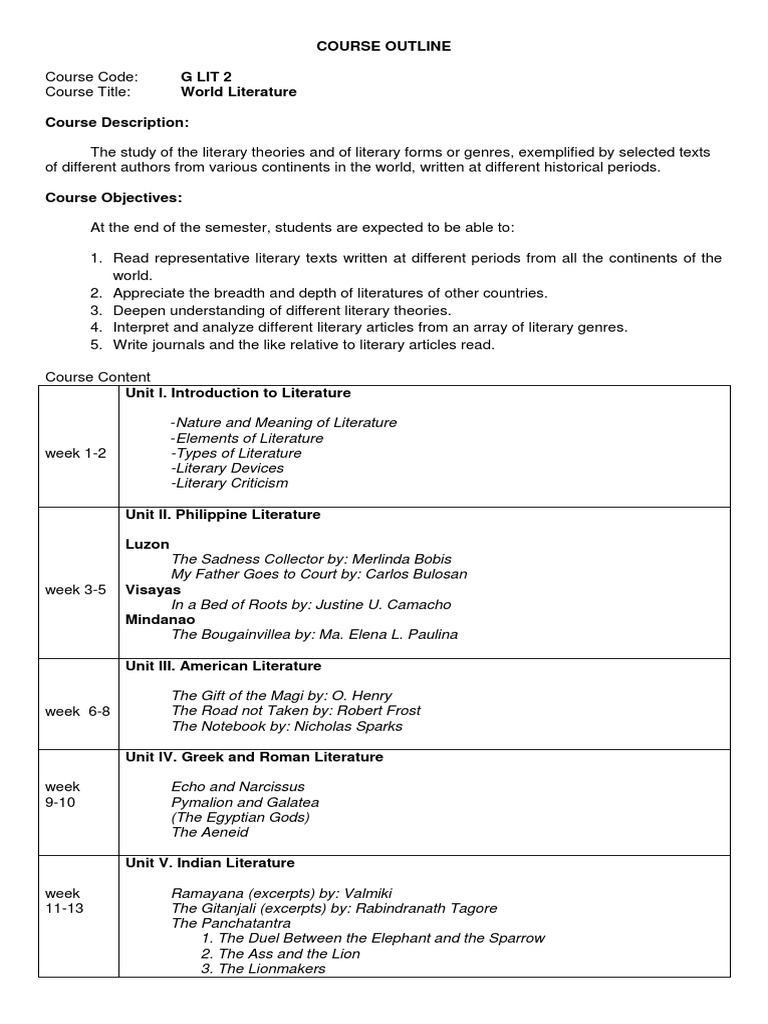 World Literature COURSE OUTLINE | PDF | Poetry