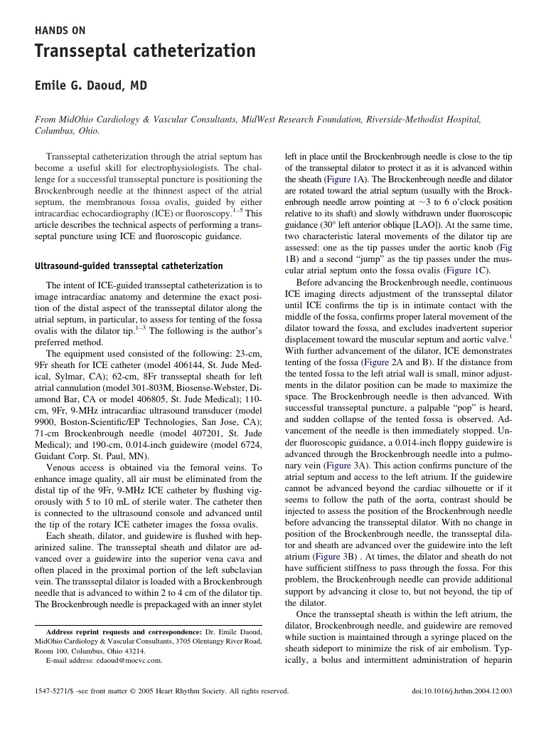 Transseptal Puncture | PDF | Atrium (Heart) | Catheter