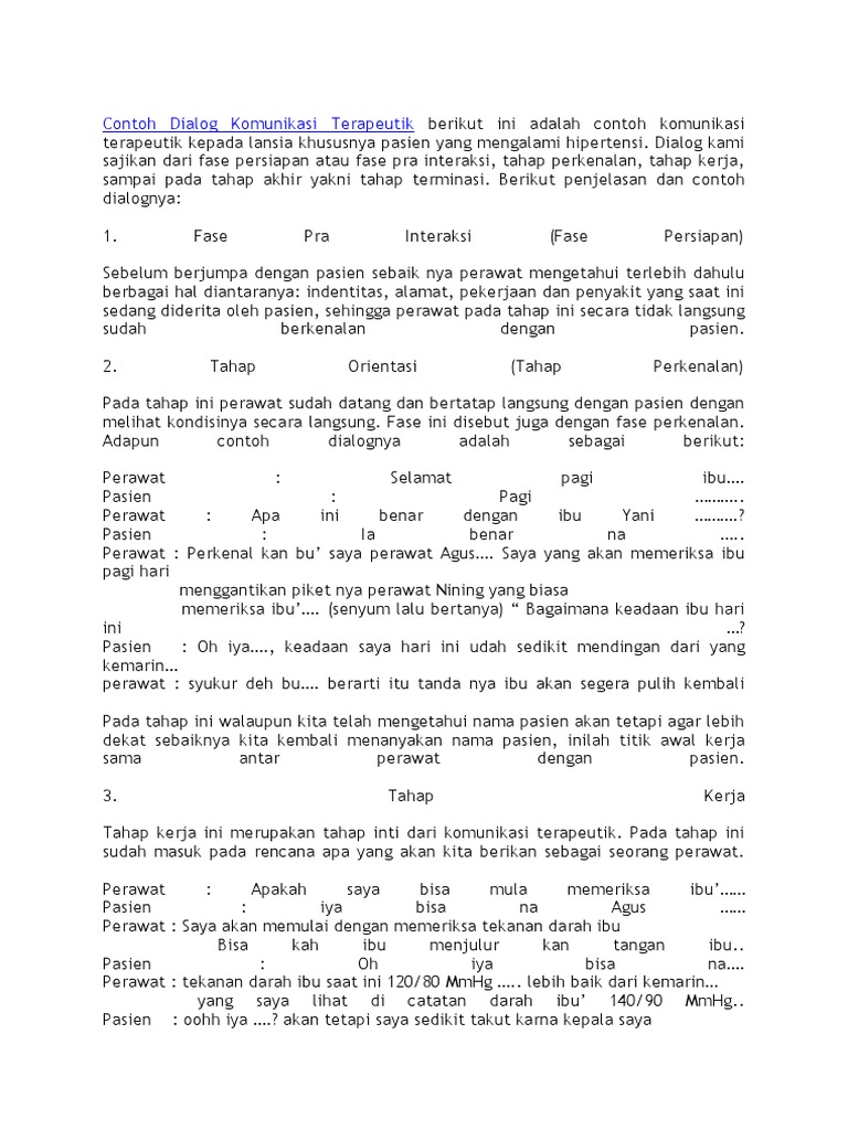 Contoh Dialog Komunikasi Terapeutik Berikut Ini Adalah Contoh Komunikasi Terapeutik Kepada ...