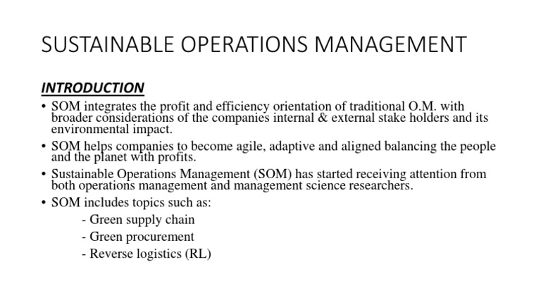 SUSTAINABLE OPERATIONS MANAGEMENT Intro | PDF