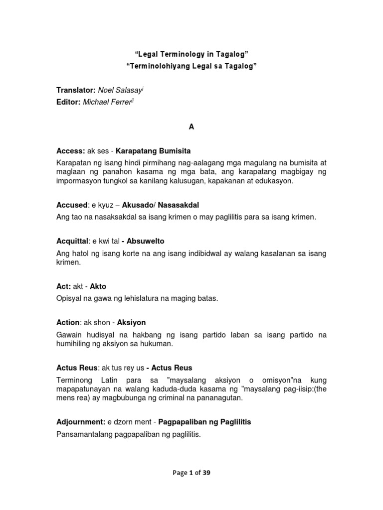 Legal Terminology Tagalog PDF | PDF