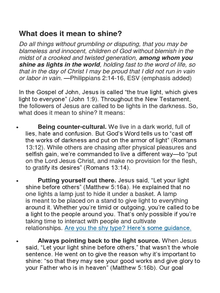 What Does It Mean To Shine | PDF | Gospel Of Matthew | Gospel Of John