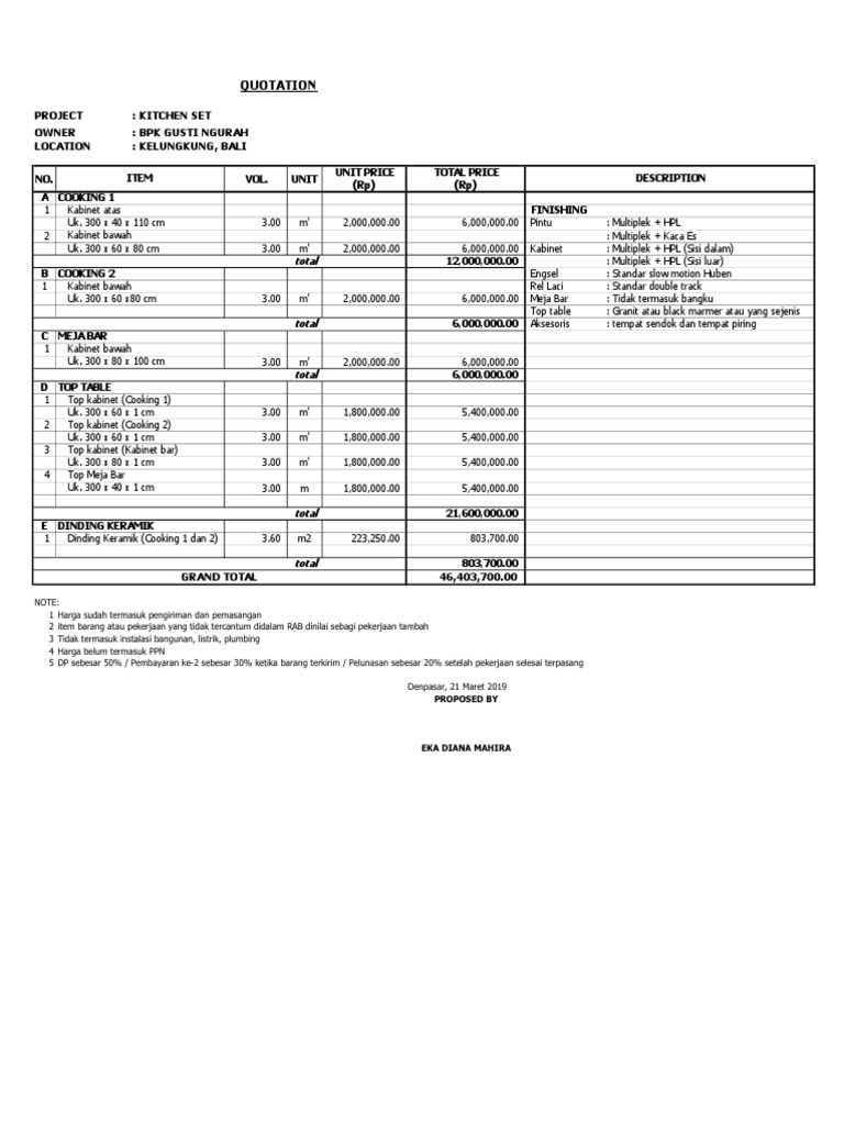 Quotation Kitchen Set | PDF